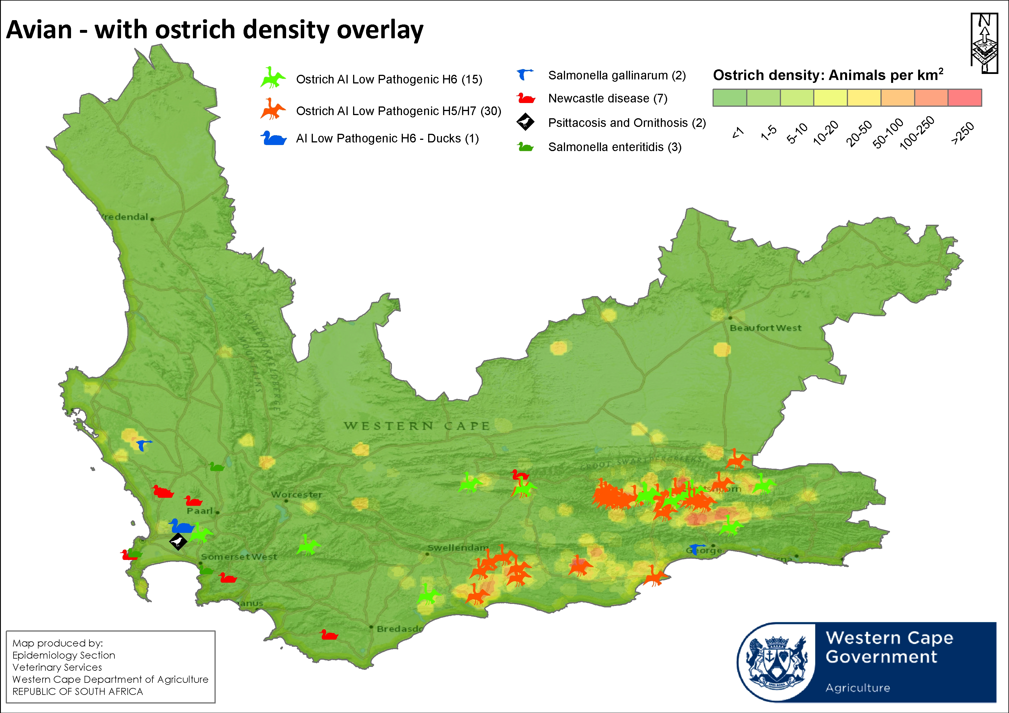 2015 - Avian disease events with ostrich census
