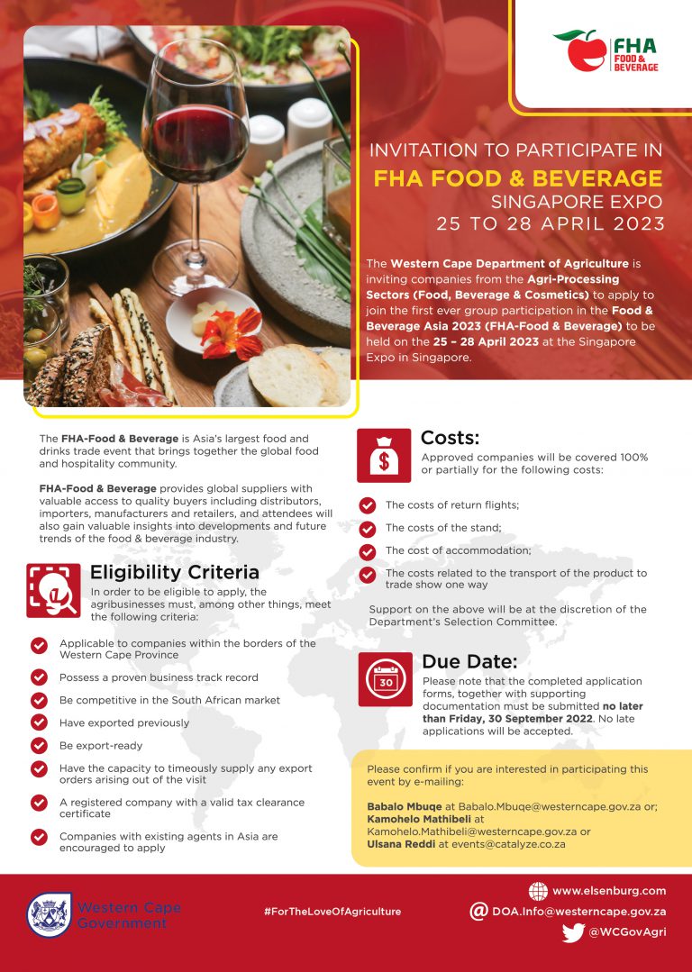 Invitation to participate in FHA Food and Beverage Singapore Expo ...